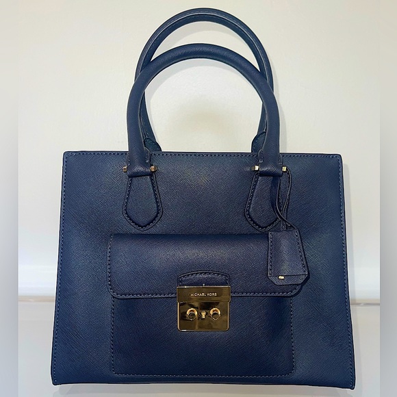 Michael Kors | Bags | Michael Kors Navy Blue Leather Handbag | Poshmark